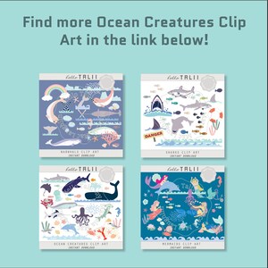 OCEAN CLIPART- Sea Life Digital Clipart Shark Whale Narwhal Jellyfish ...