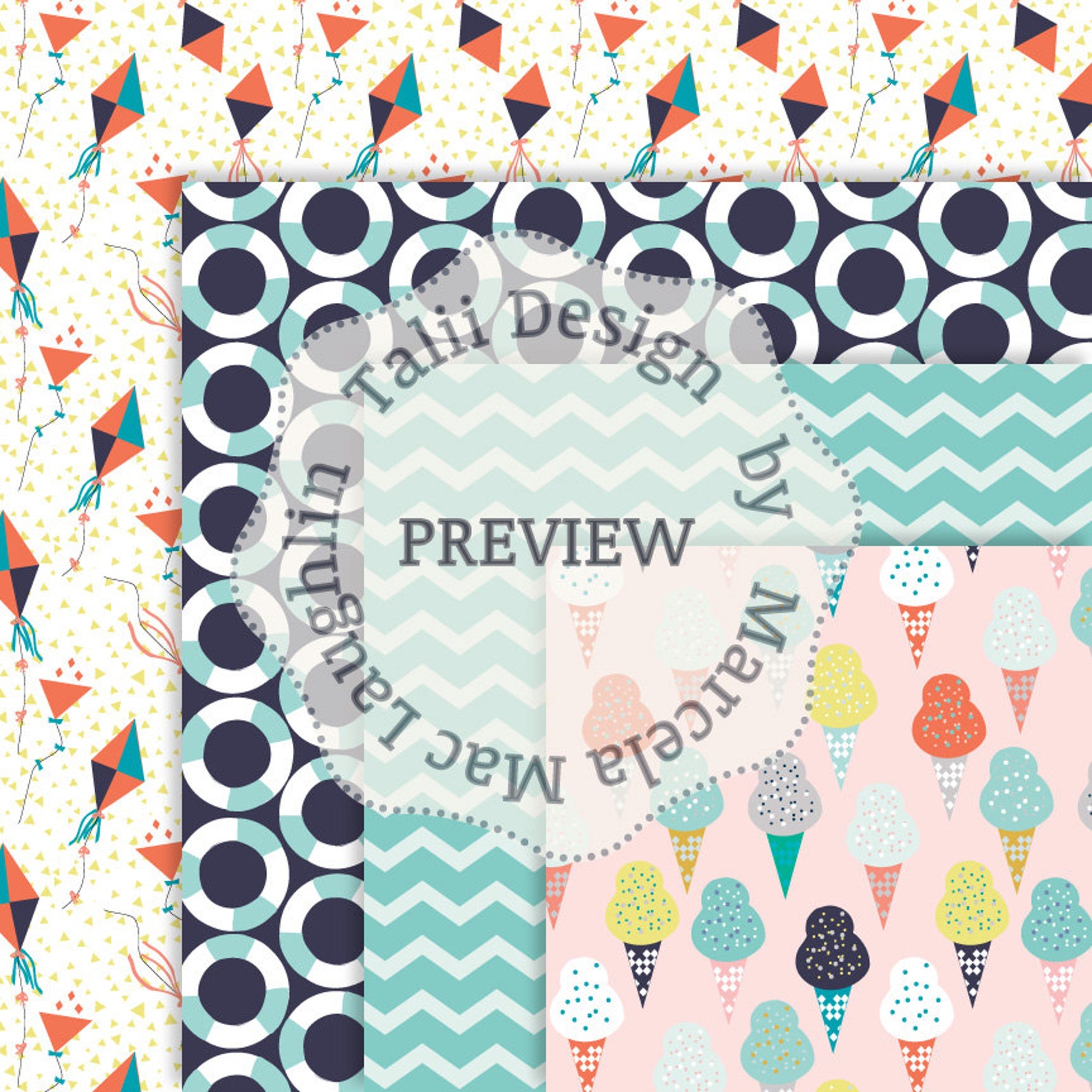 Summer Digital Paper SUMMER Fun Patterns Surfboards Ice Cream | Etsy