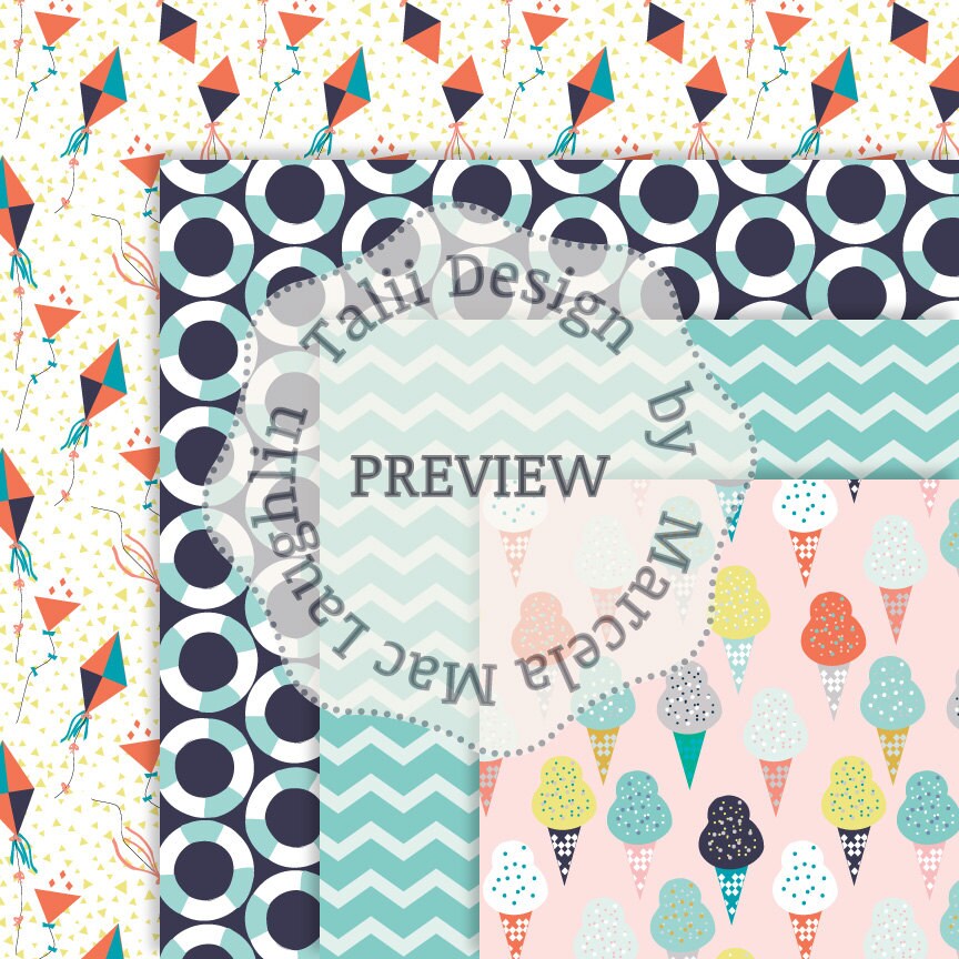 Summer Digital Paper SUMMER Fun Patterns- Surfboards Ice Cream Cones ...