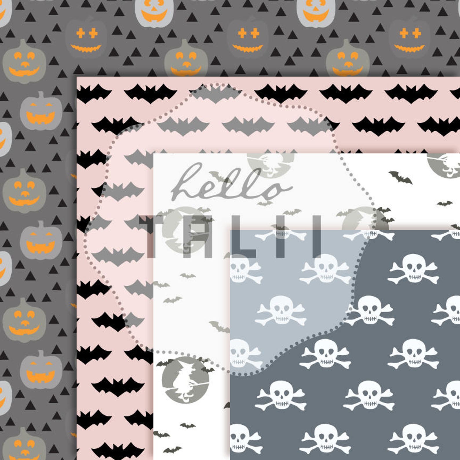 Halloween Digital Paper HALLOWEEN Decor Paper Pumpkins Skulls | Etsy