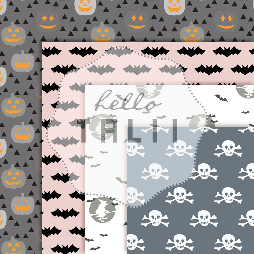 Halloween Digital Paper- HALLOWEEN Decor Paper Pumpkins Skulls Witch ...