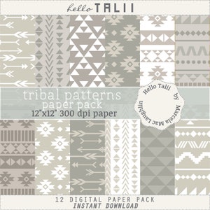 NEUTRAL TRIBAL Digital Paper- Aztec Digital Backgrounds Arrows ...