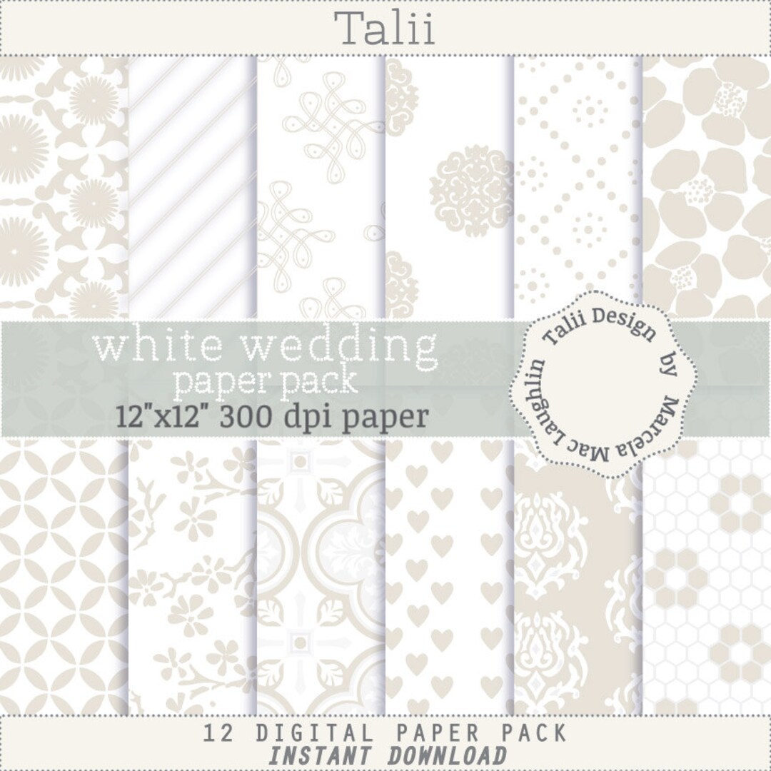 WHITE Wedding Digital Paper White Champagne Backgrounds Soft Beige ...