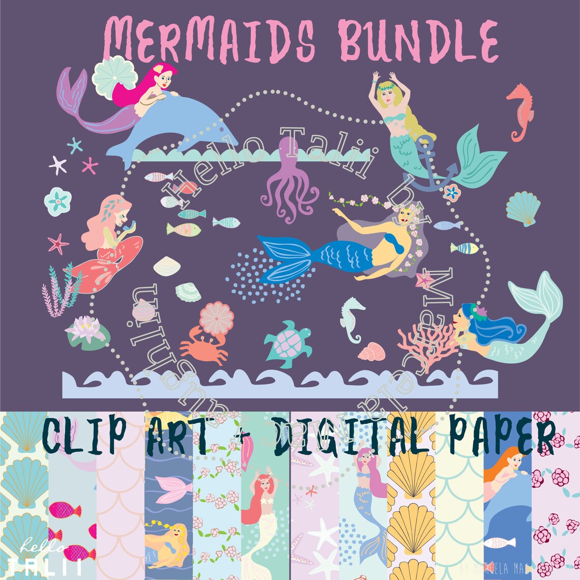 MERMAIDS BUNDLE Clip Art Digital Paper Graphics Little - Etsy