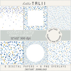 Watercolor BLUE and GOLD Dots Clipart Overlays- Polka Dots Confetti ...