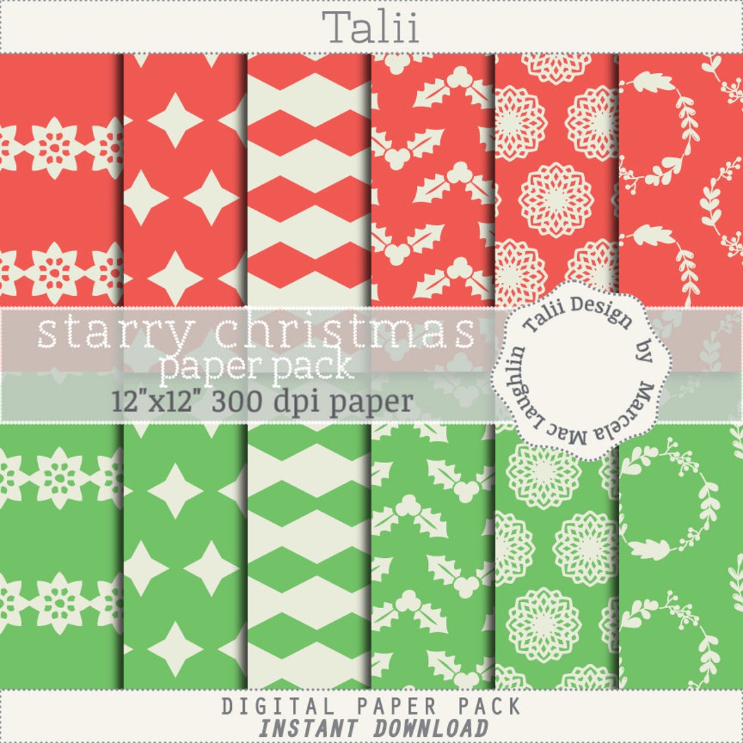 VINTAGE Christmas DIGITAL Paper Red Green Christmas - Etsy