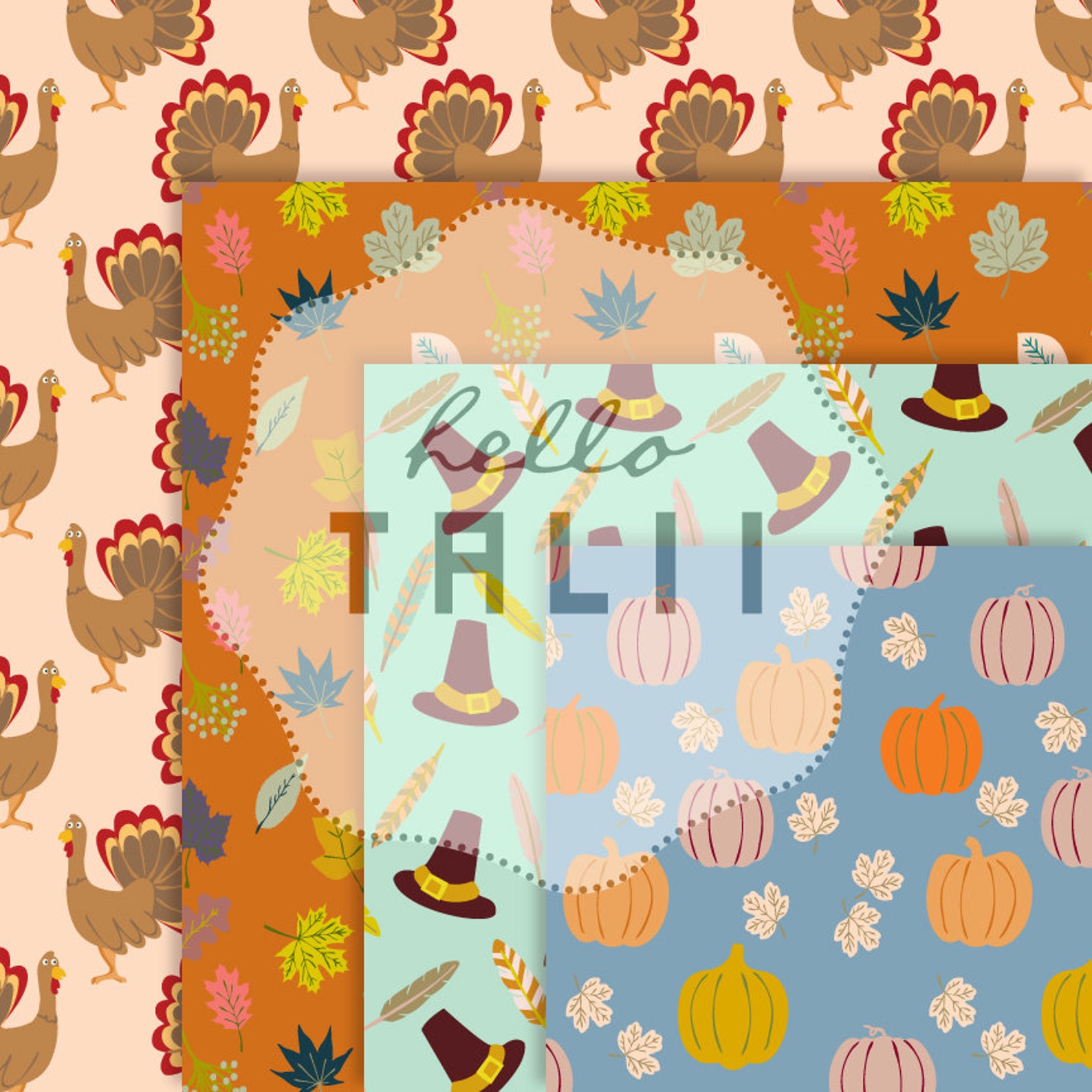 Happy THANKSGIVING Digital Paper Thanksgiving Decor Turkey - Etsy