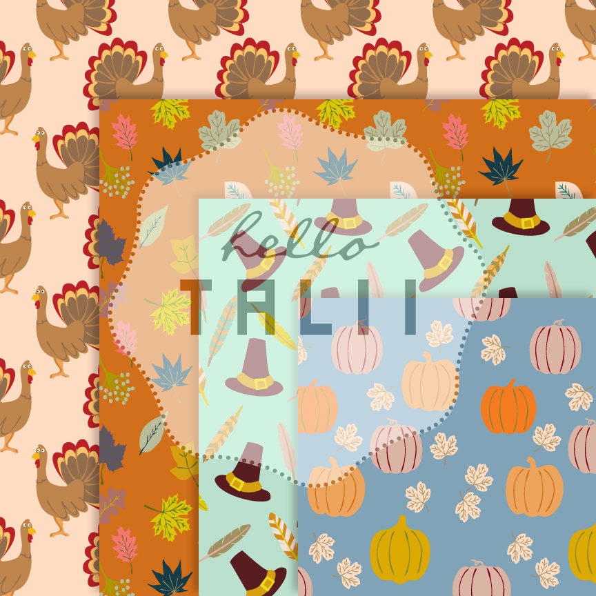 Happy THANKSGIVING Digital Paper Thanksgiving Decor Turkey - Etsy