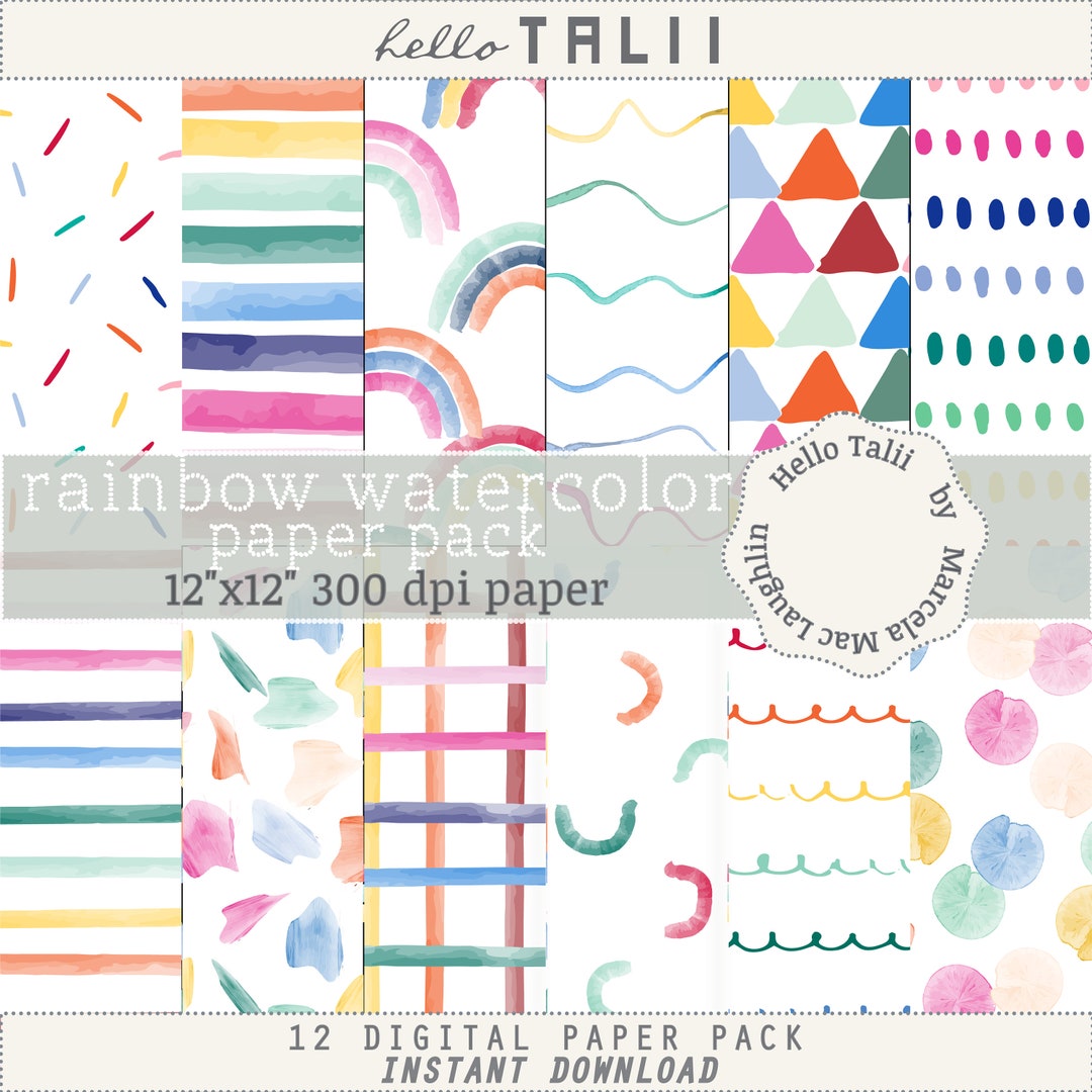 WATERCOLOR RAINBOW Digital Paper- Pastel Rainbow Watercolor Rainbow ...
