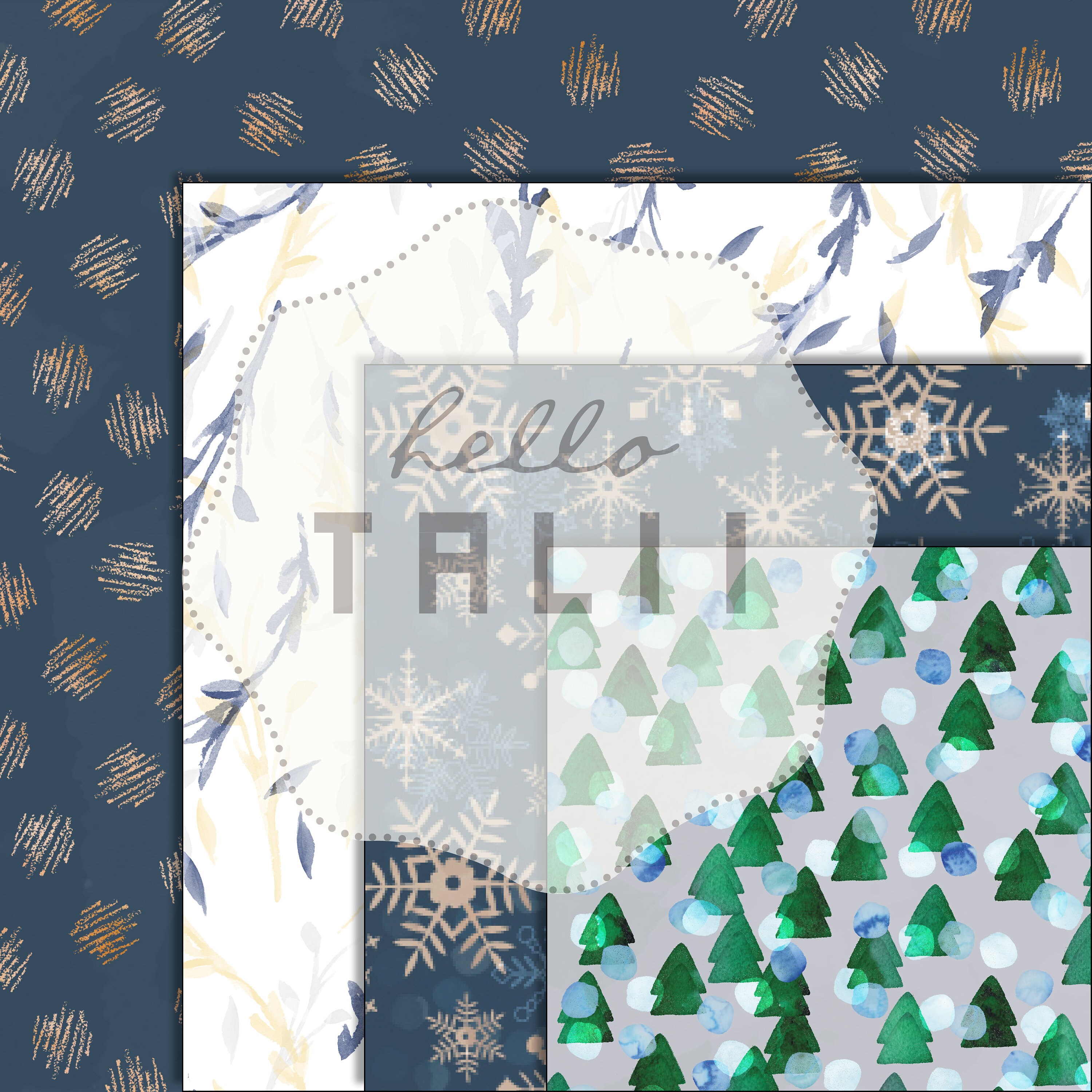 WINTER WATERCOLOR Digital Paper Snowflakes Woods Falling | Etsy