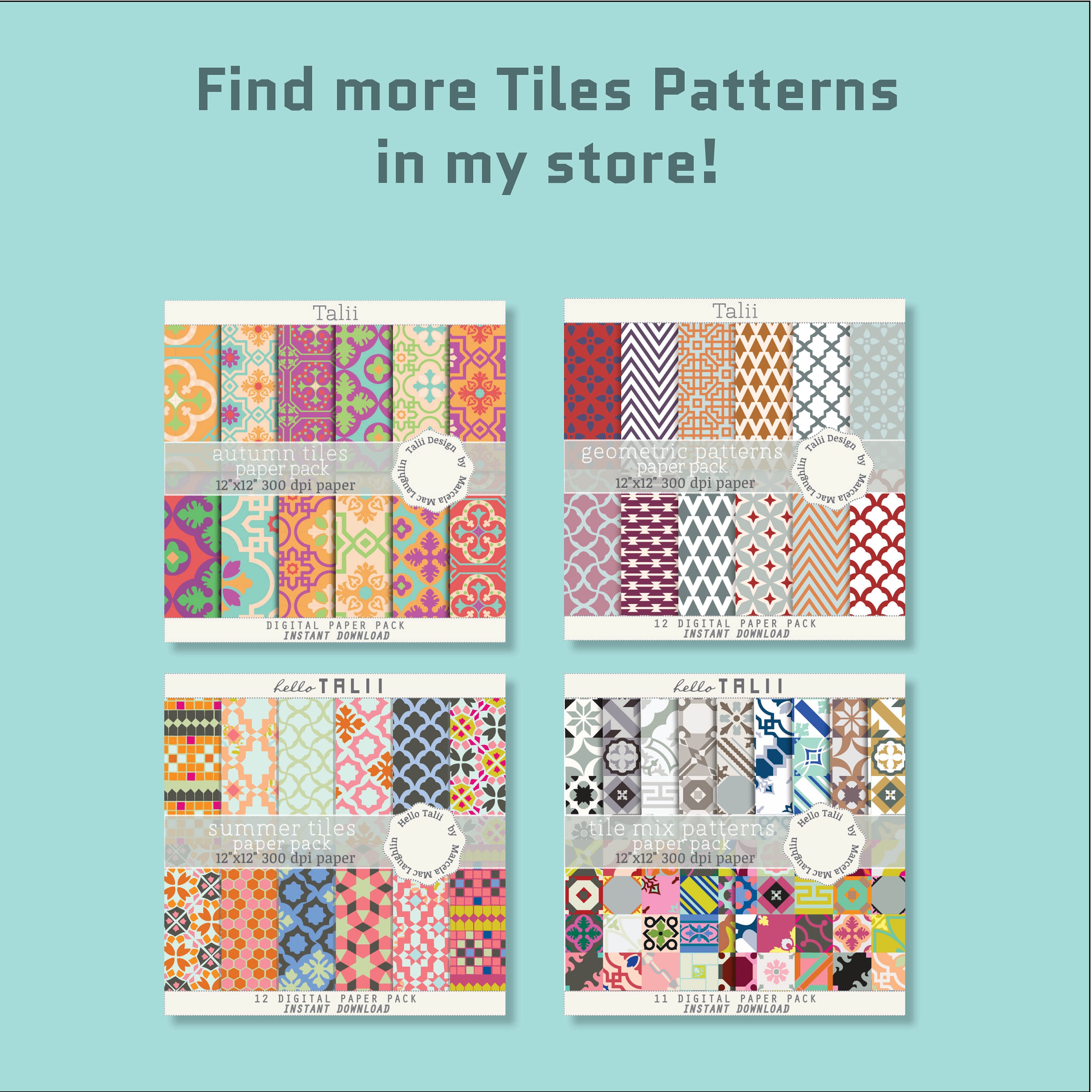 Flowery TILES DIGITAL PAPER Vintage Moroccan Mosaics Flower | Etsy