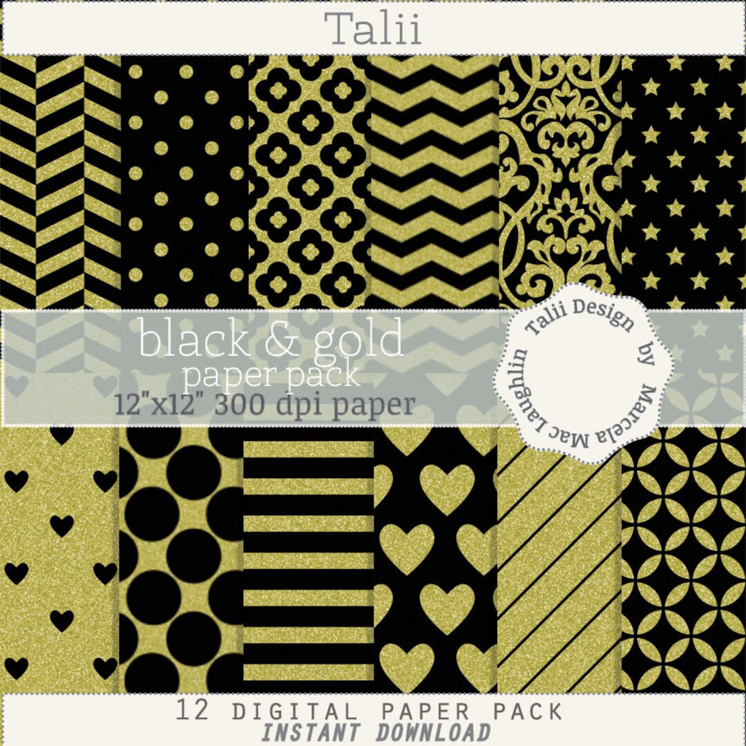 BLACK and GOLD Digital Paper Gold Glitter and Black Backgrounds Party ...