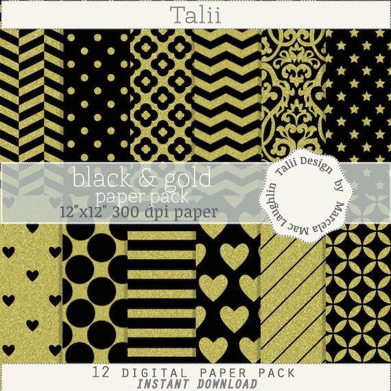 BLACK and GOLD Digital Paper Gold Glitter and Black | Etsy