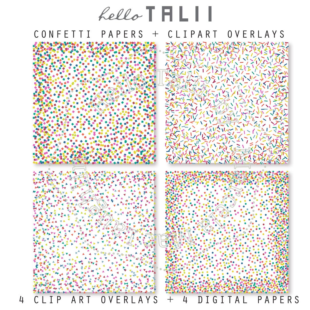 Confetti Digital Papers + Transparent Overlays- Rainbow Sprinkles ...