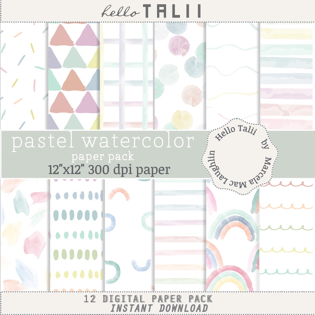 PASTEL RAINBOW WATERCOLOR Digital Paper- Pastel Stripes Dots Sprinkles ...