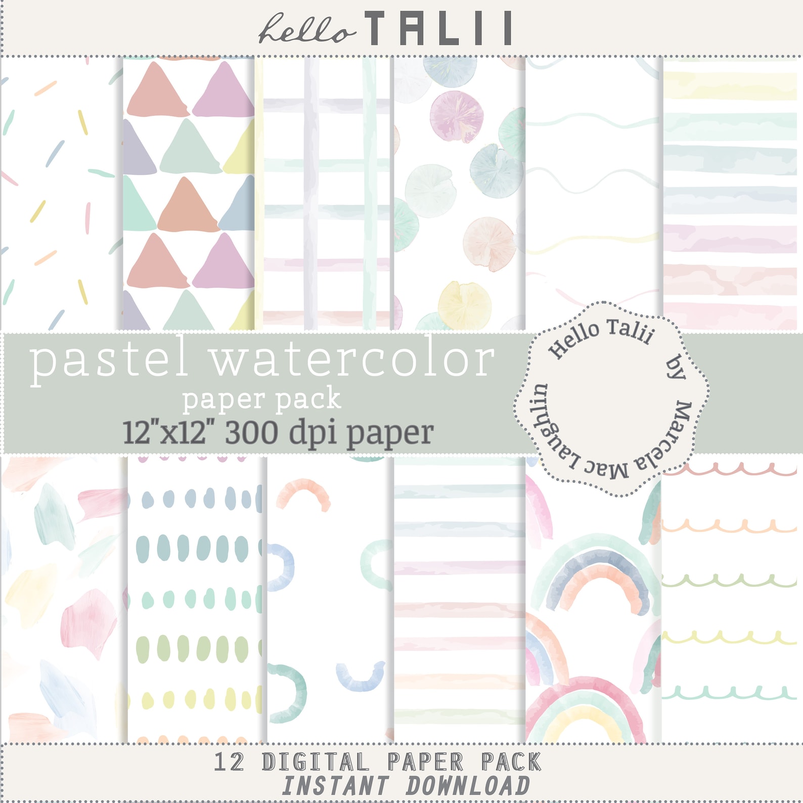 PASTEL RAINBOW WATERCOLOR Digital Paper Pastel Stripes Dots | Etsy