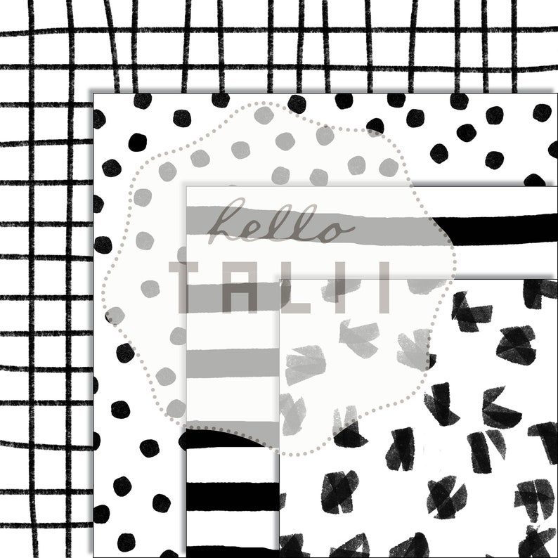 BLACK and WHITE Hand Drawn Digital Paper Black and White - Etsy