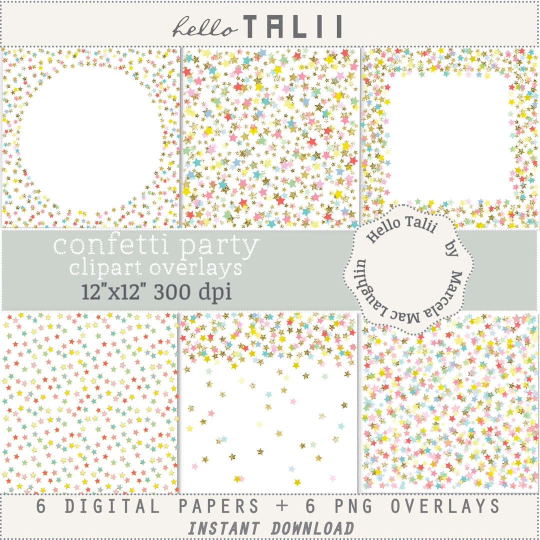RAINBOW and GOLD STARS Confetti Overlays Transparent Png + Digital ...