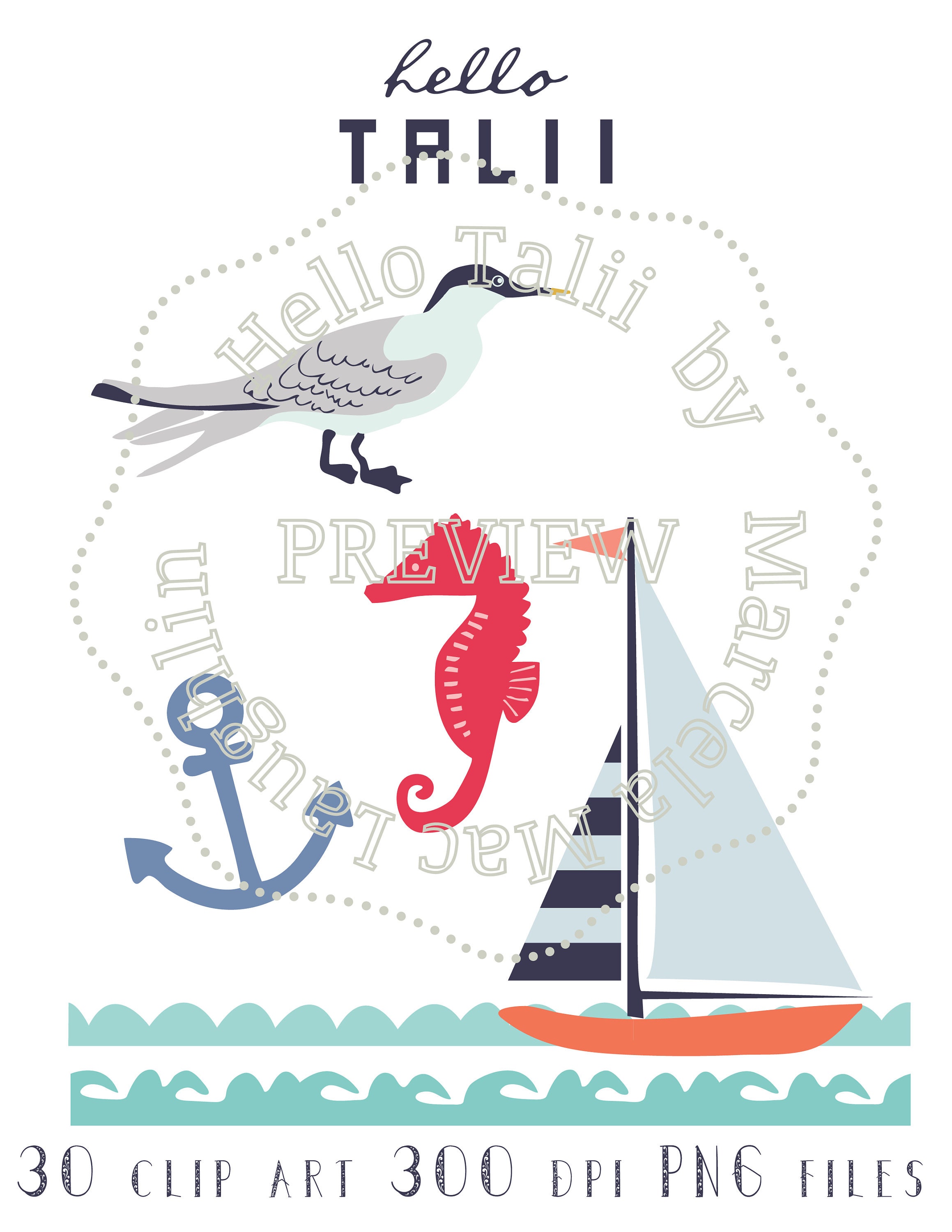 Nautical BUNDLE Clip Art Digital Paper Summer Graphics Navy - Etsy