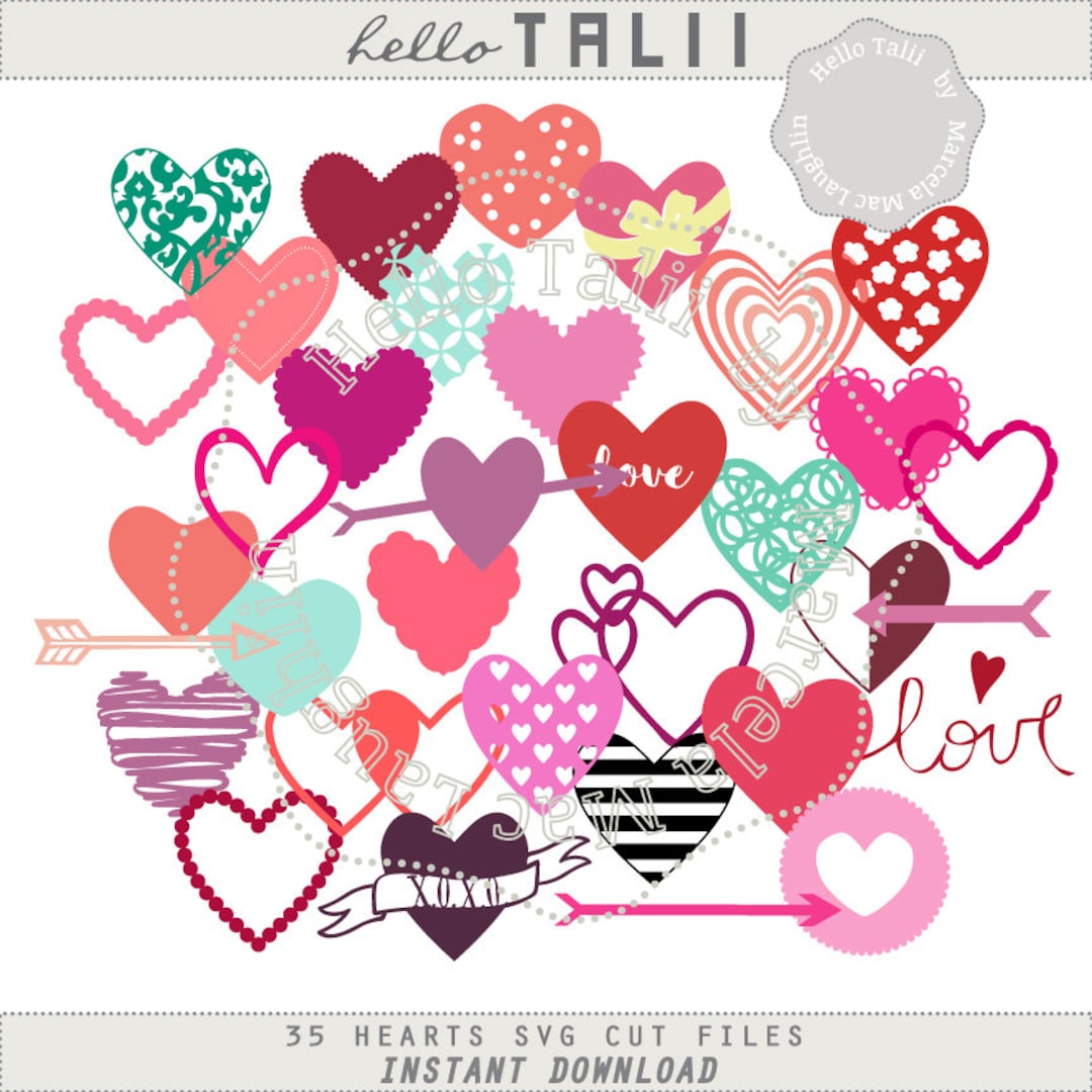 35 Hearts SVG CUT FILES- 31 Digital Hearts Svg + Png + Eps Vector + Dxf ...