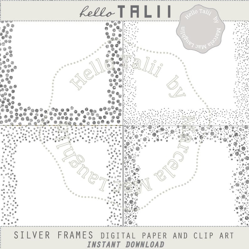 SILVER Glitter Frames Clip Art OVERLAYS Digital Papers - Etsy