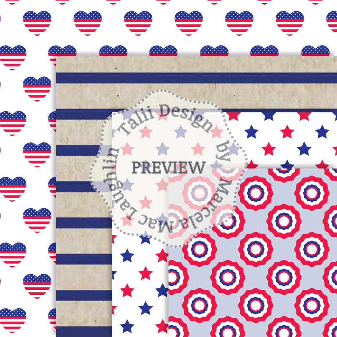 4th of July Digital Paper HAPPY Independence Day- Patriotic Patterns ...