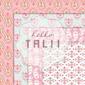 PINK PAISLEY Digital Paper- Pink Arabesques Digital Pink Aqua White ...