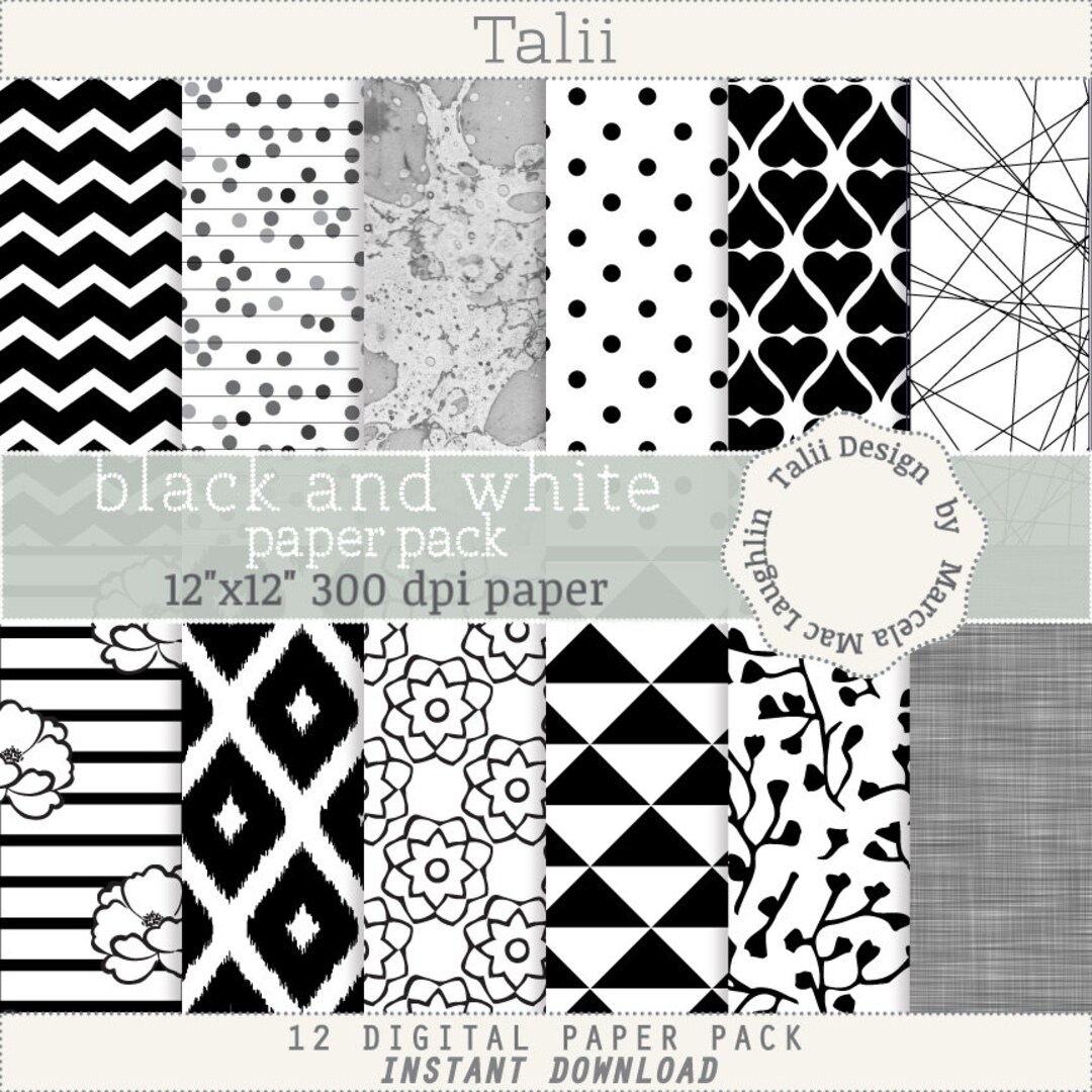 Black and White Digital Paper-black & WHITE Backgrounds Minimal Paper ...