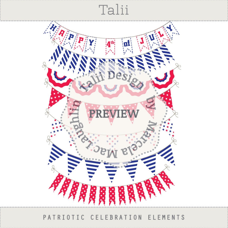 BUNTING Flags Clip Art 4th of JULY Stars N Stripes American - Etsy ...