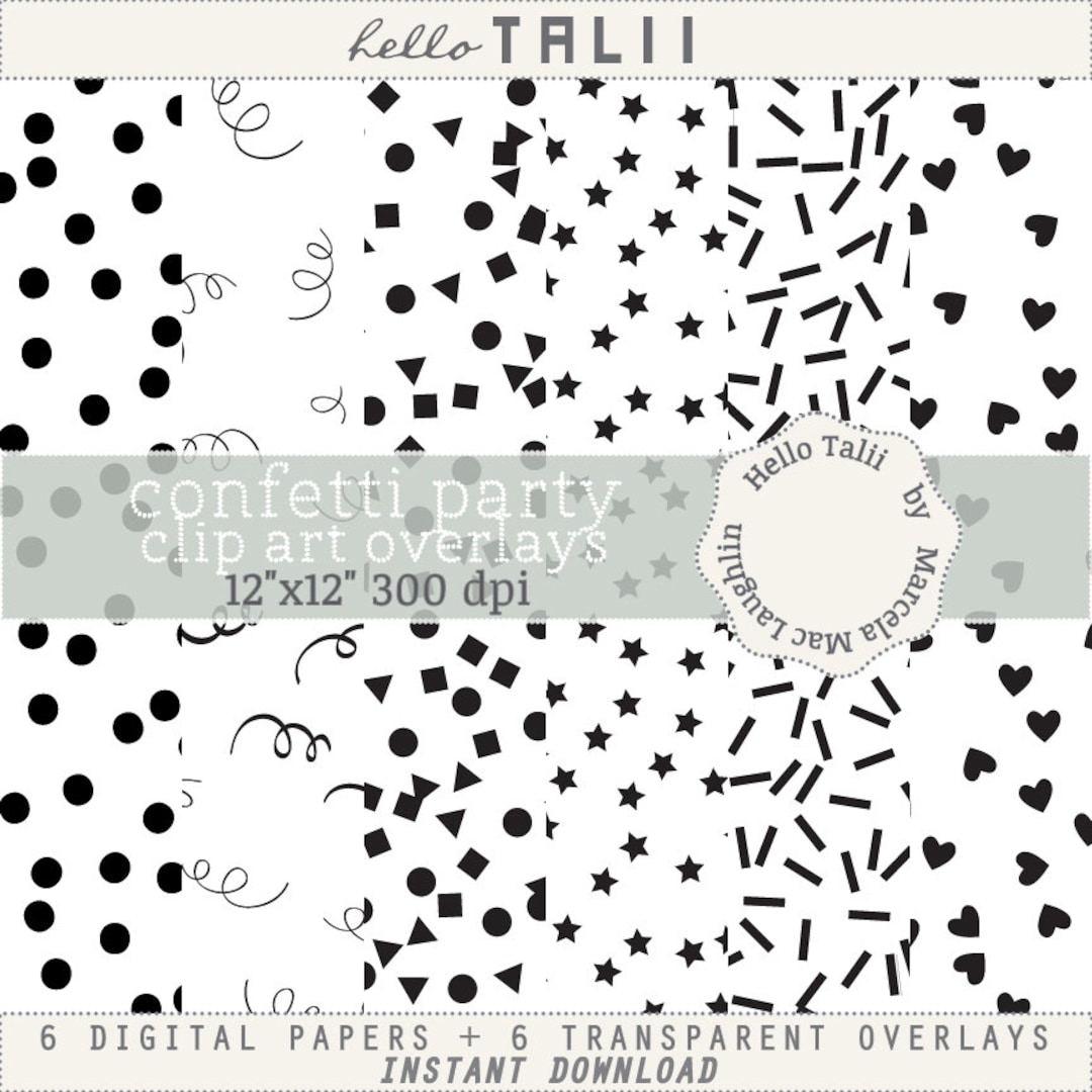 BLACK Confetti Transparent OVERLAYS + Digital Papers- Birthday Party ...