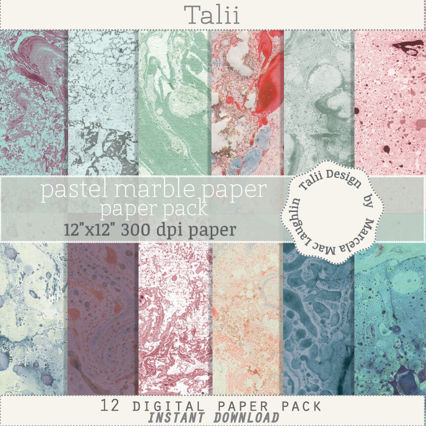 Pastel Marble DIGITAL PAPER- Handmade Marble Paper in Pastel Colors for ...