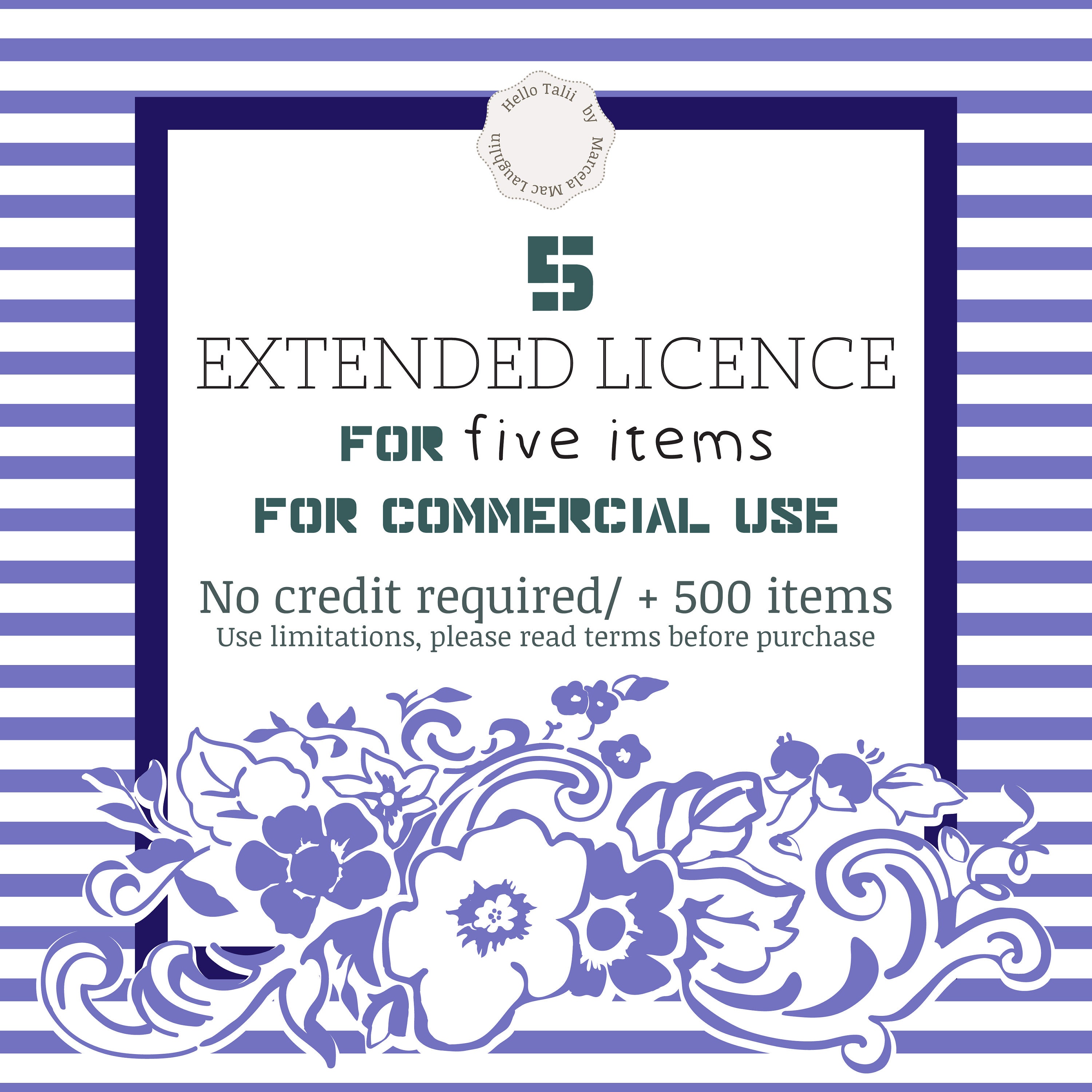 5 EXTENDED LICENSES for Commercial Use Add-on No Credit - Etsy