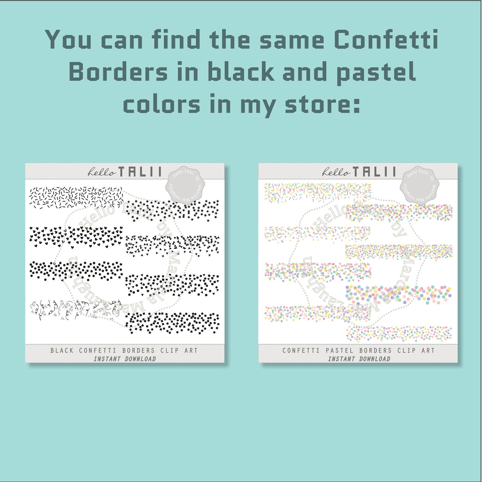 CONFETTI BORDERS Clip Art 8 Digital Borders Rainbow Confetti - Etsy