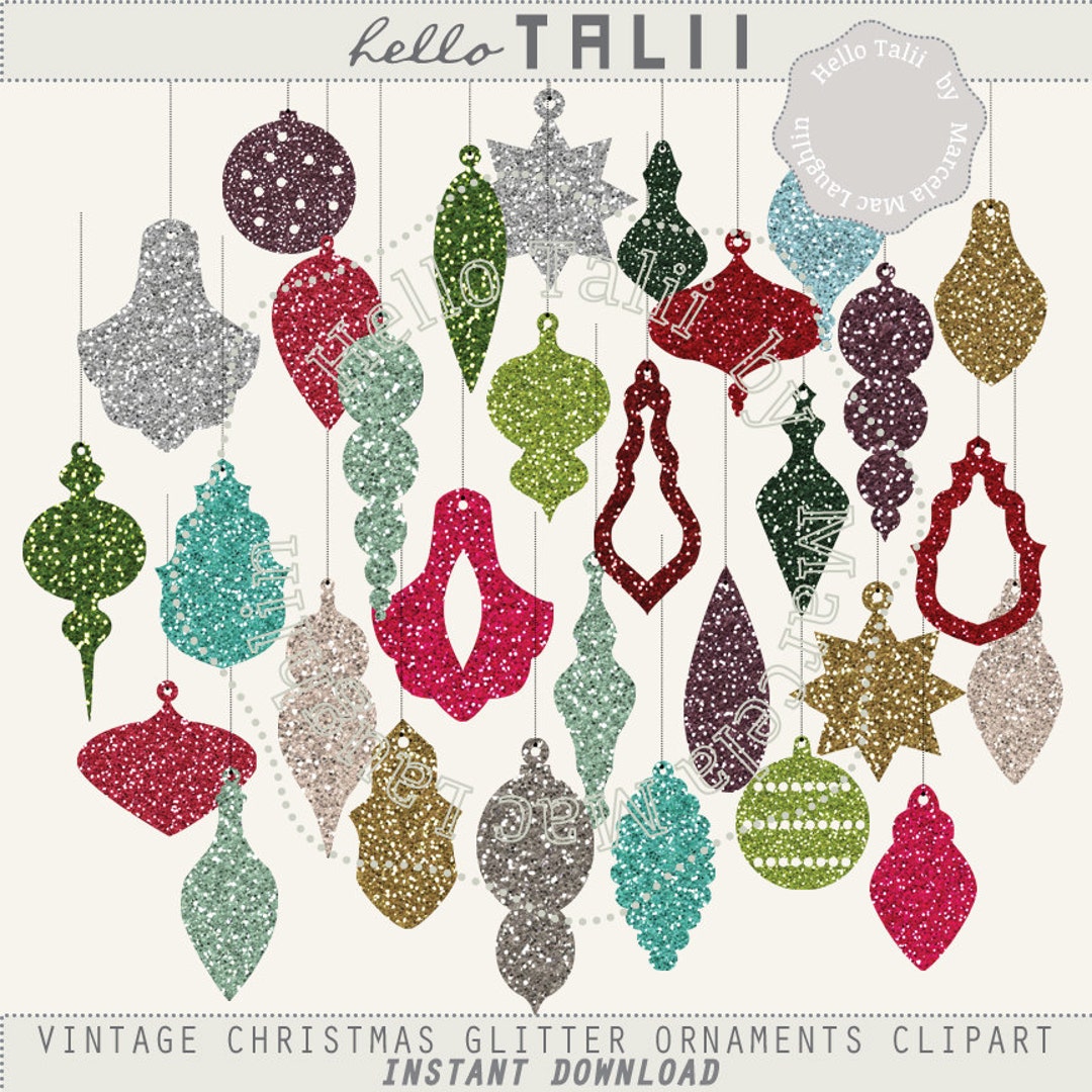 Glitter Ornaments CHRISTMAS Clip Art- Vintage Christmas Tree ...