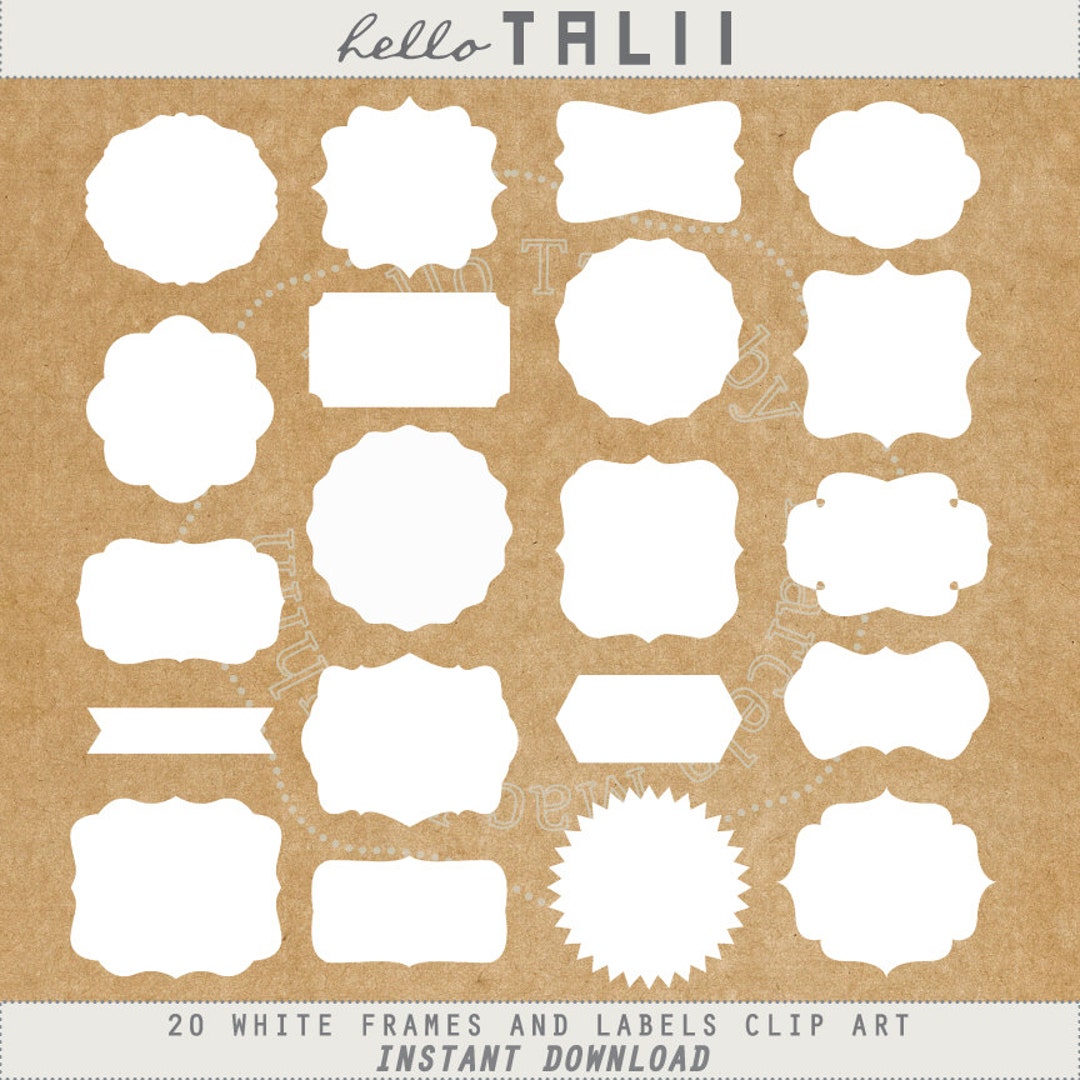 WHITE LABELS DIGITAL- White Frames Clip Art- 20 Vintage Labels Tags ...