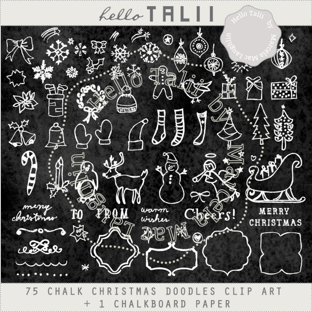 Christmas Chalkboard Doodles Clip Art- 75 WHITE CHALK Doodles + 1 ...