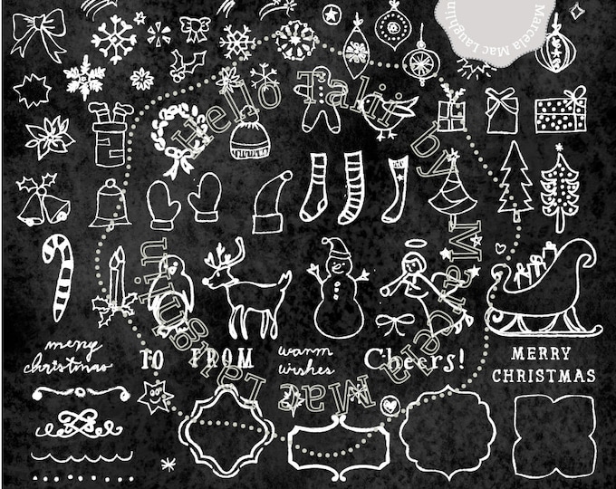 Chalkboard Christmas Tree Clip Art. Hand Drawn Chalk Christmas ...