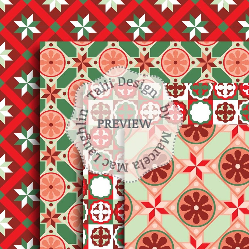 Christmas Digital Paper CHRISTMAS Tiles- Moroccan Mosaics Backgrounds ...