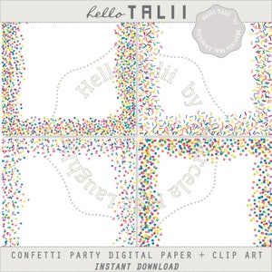 RAINBOW CONFETTI FRAMES Clip Art Overlays + Digital Papers- Multicolor ...