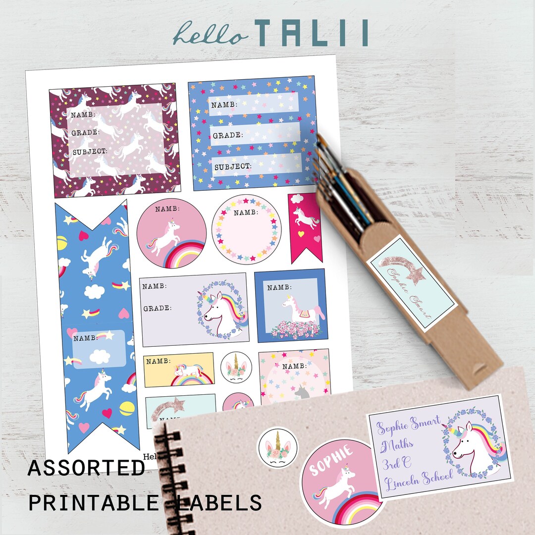 UNICORNS Assorted LABELS PRINTABLE - Unicorn Name Labels Back to School ...