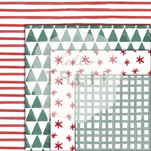 Christmas WATERCOLOR Digital Paper- Red Green White Watercolor Patterns ...