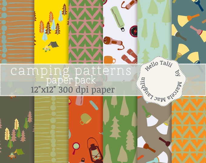 Camping Digital Paper HAPPY CAMPER PAPER- Summer Camp Digital ...
