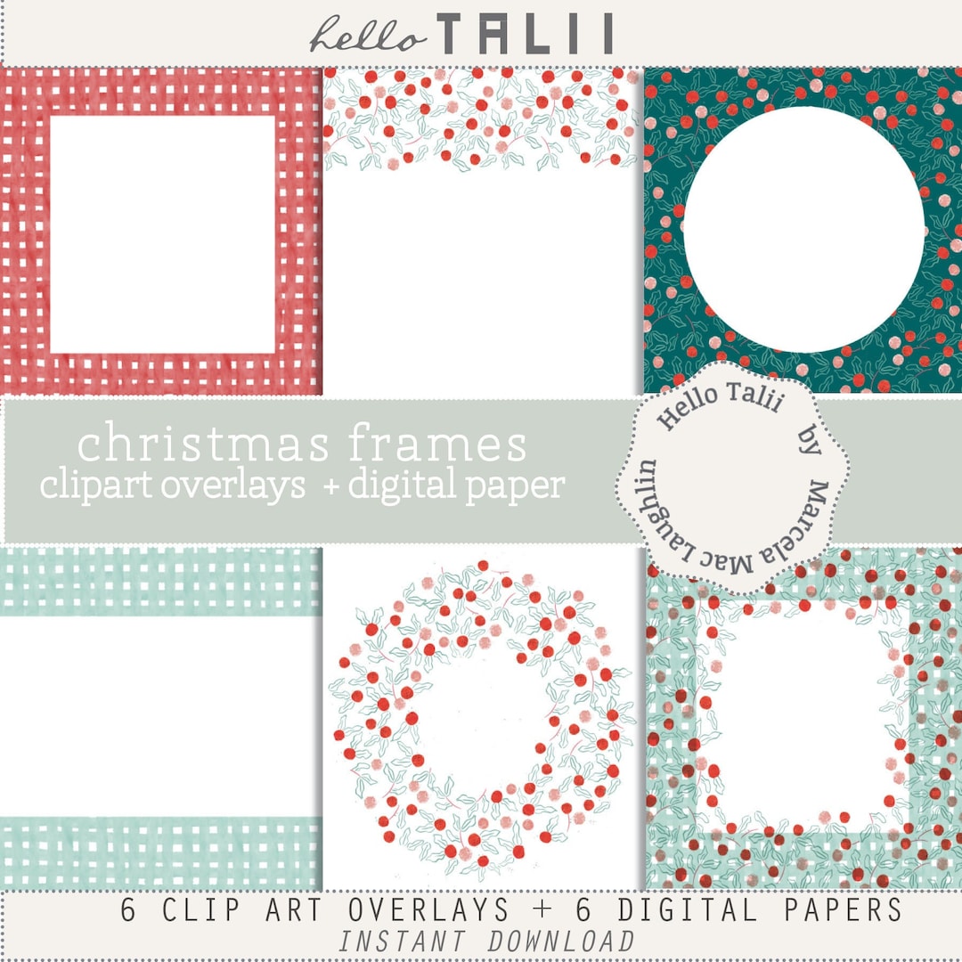 CHRISTMAS Clipart Overlays + Digital Papers -christmas WATERCOLOR ...