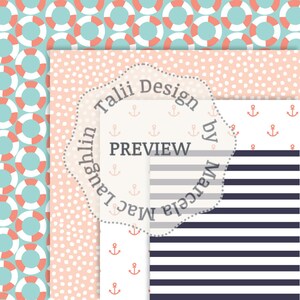 Nautical Digital Paper NAUTICAL PATTERNS- Navy Backgrounds Bunting ...