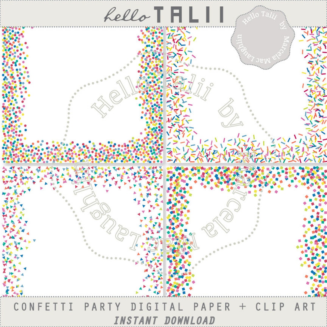 RAINBOW CONFETTI FRAMES Clip Art Overlays + Digital Papers- Multicolor ...
