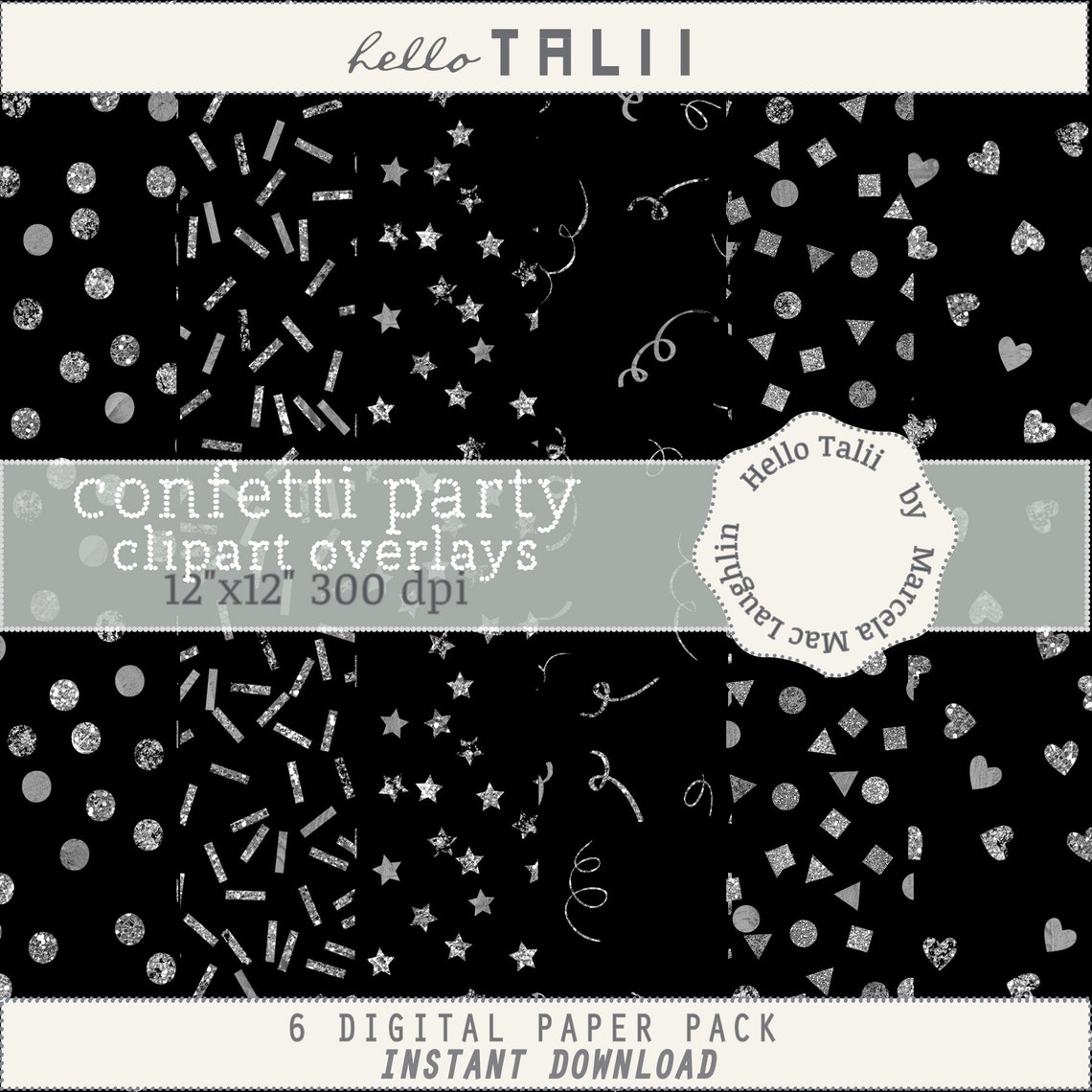 Black and Silver CONFETTI Digital Papers Silver Glitter on - Etsy