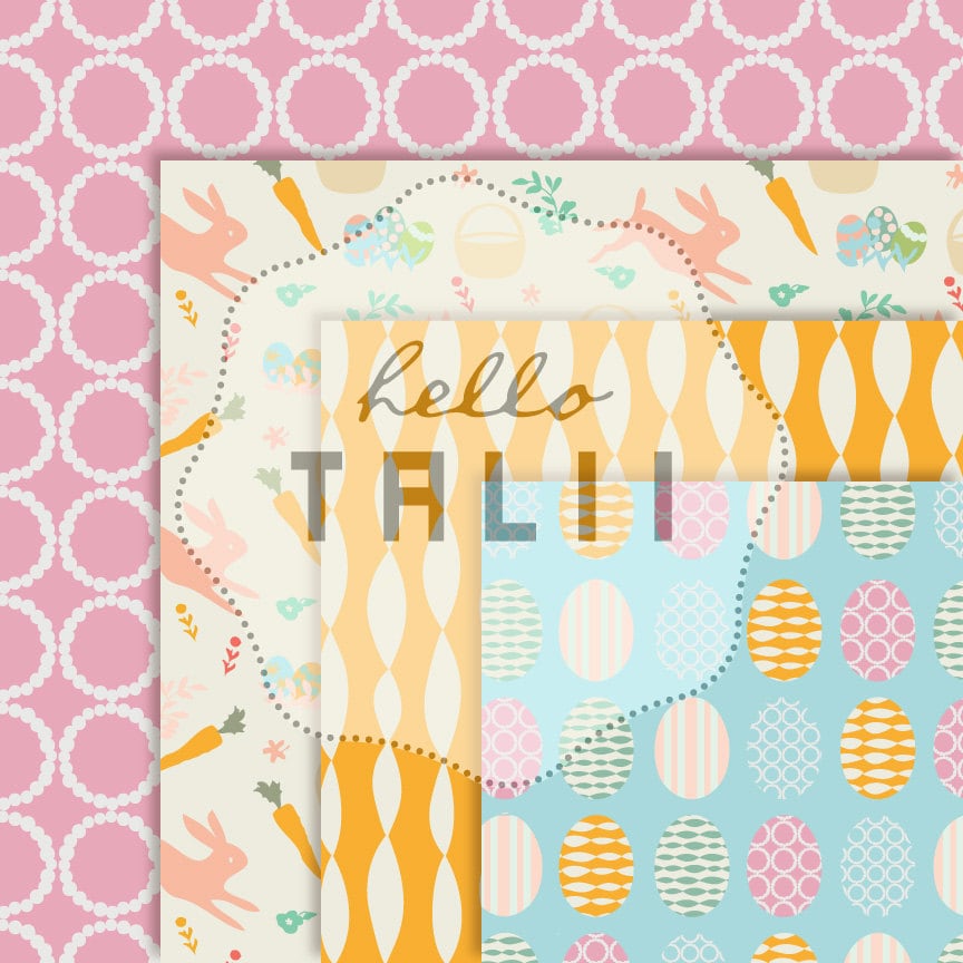 EASTER BUNNIES Digital Paper- Vintage Happy Easter Pastel Paper Rabbits ...