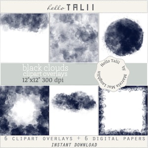 BLACK CLOUDS Overlays- Clouds Clipart Overlays + Digital Papers ...