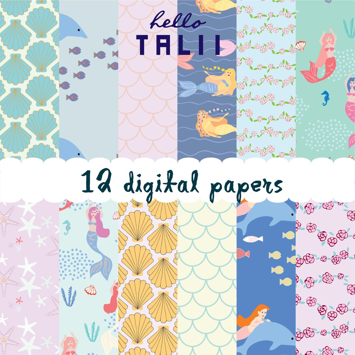 MERMAIDS BUNDLE Clip Art Digital Paper Graphics Little - Etsy