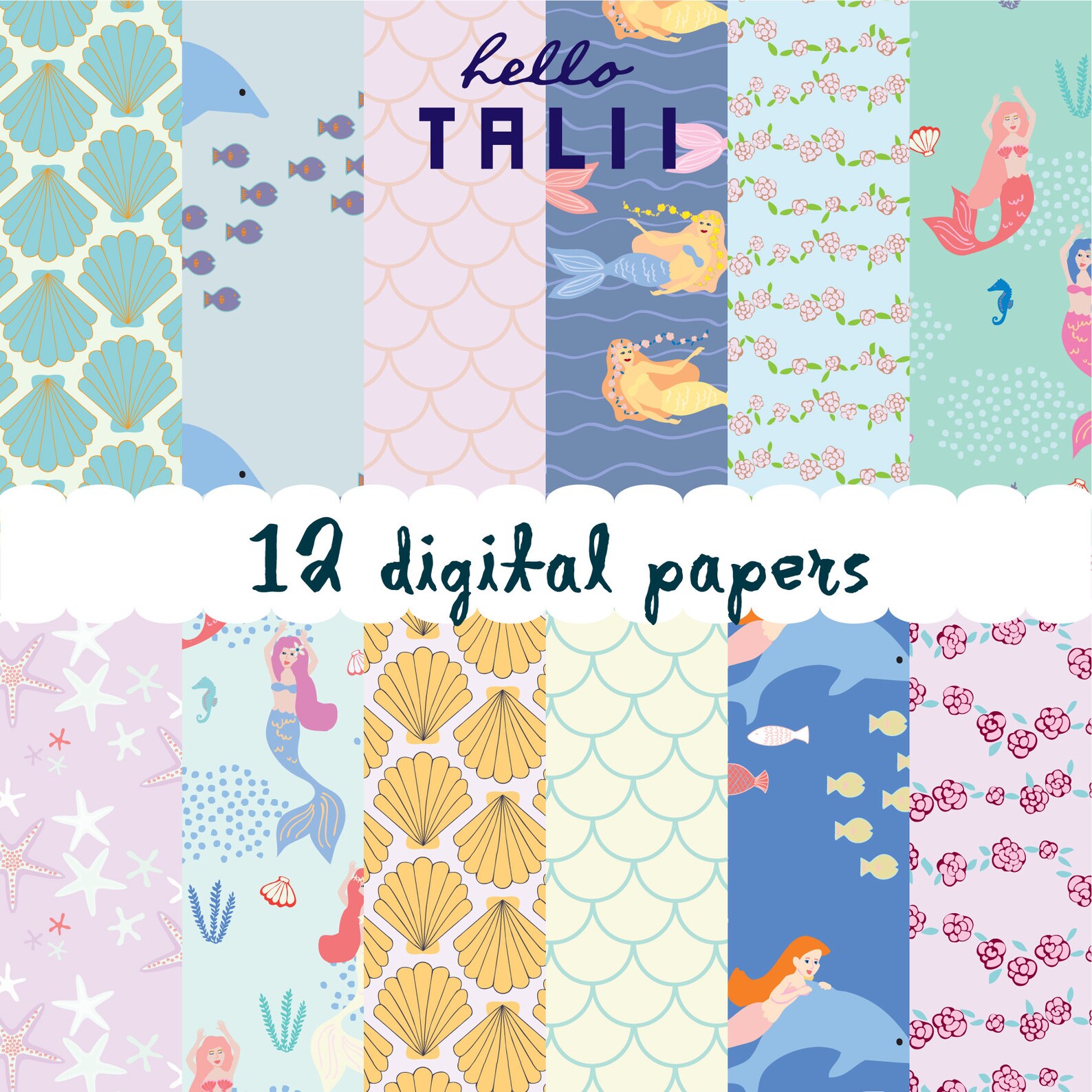 MERMAIDS BUNDLE Clip Art Digital Paper Graphics Little - Etsy